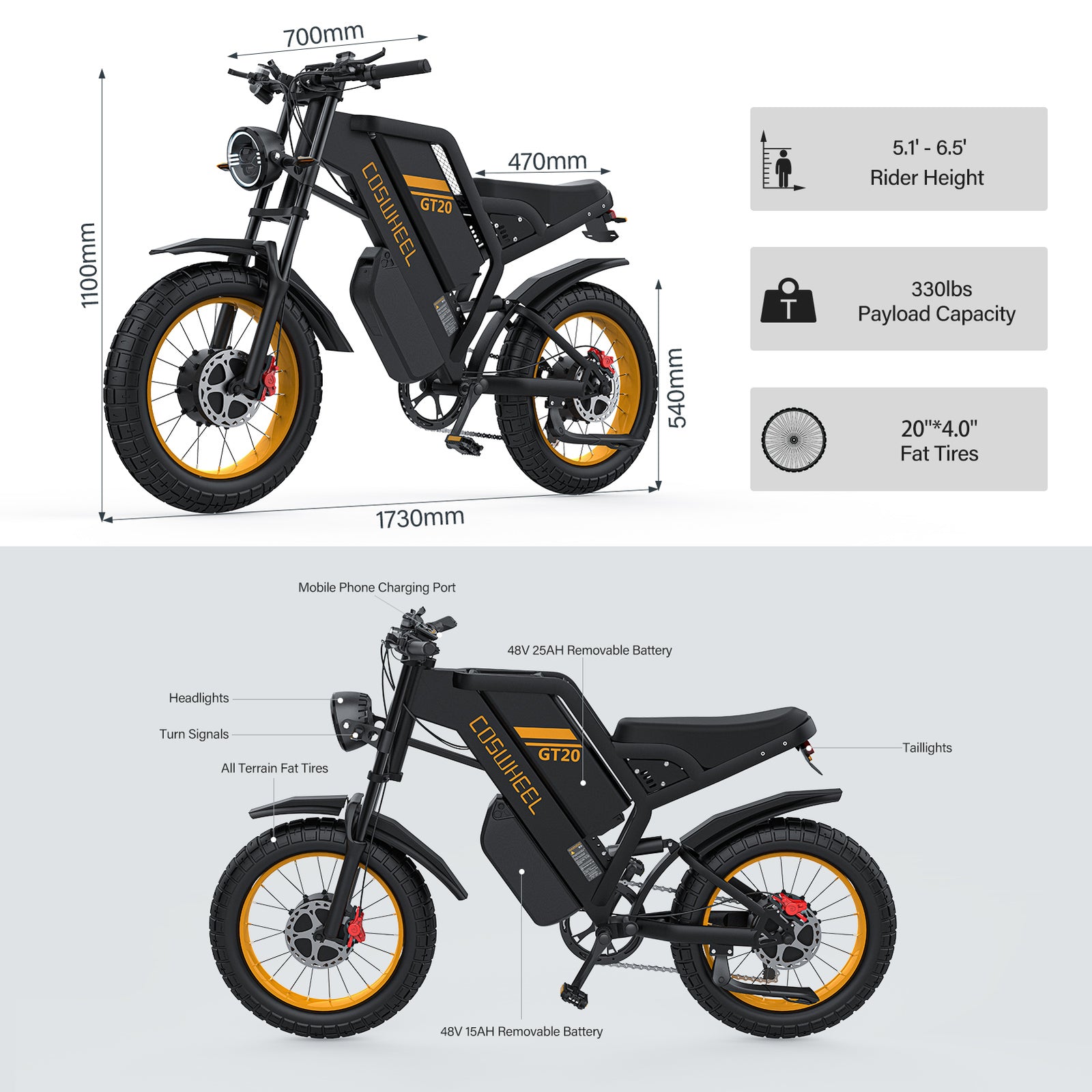 COSWHEEL GT20 PRO | 233km Long Range 48V 3000W Dual Motor 40AH Dual ...